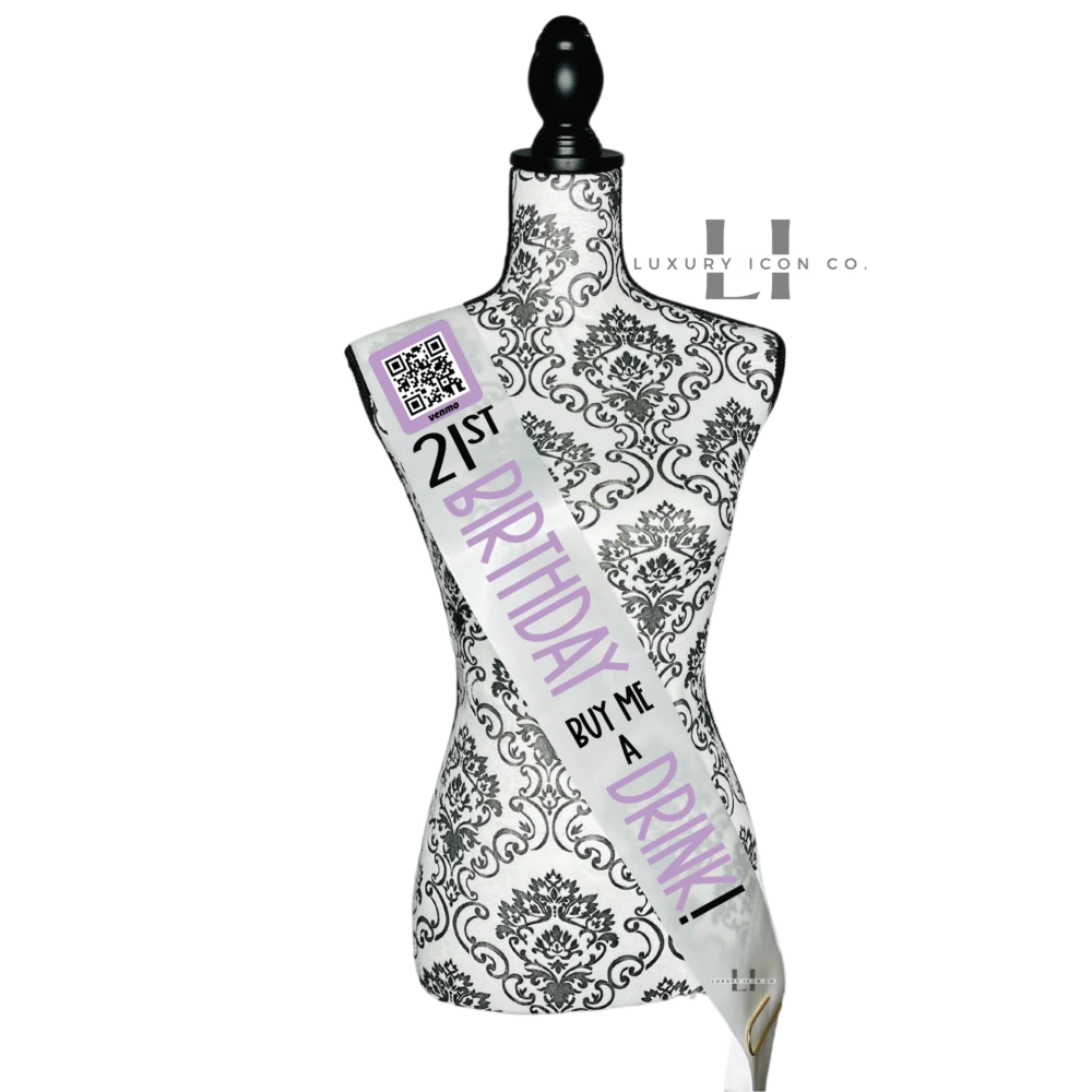 21st Birthday Sash With QR Code - Custom 21st Birthday Sash - Luxury ...